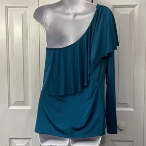 BOLD elements | Tops | Single Sleeve Blue Ruffle Blouse From Bold ...